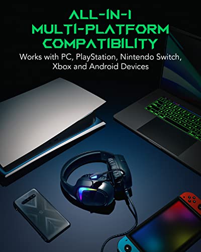 Black Shark Gaming Headset for PC, PS4, PS5, Xbox, Switch, All-in-1 Gaming Headphones with Ultra-Clear Bendable Mic, 50mm Dynamic Drivers, Noise Isolation Ear Cushions, in-line Controls - Goblin X1