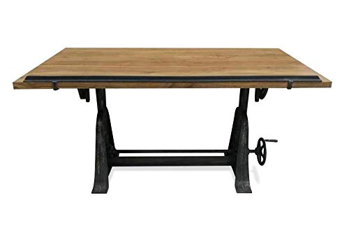 Rustic Deco Industrial Architect's Office Desk - Adjustable Crank Cast Iron Base - Tilt Top