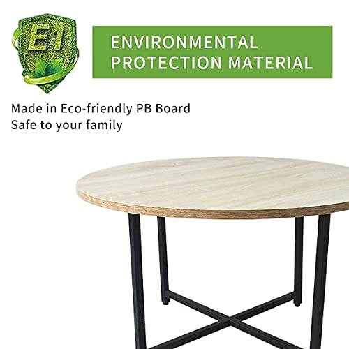 Round Coffee Table, Modern Small Coffee Table Sofa Table Tea Table for Living Room, Office Desk, Balcony, Wood Desktop and Metal Legs, 23.6inch White Oak
