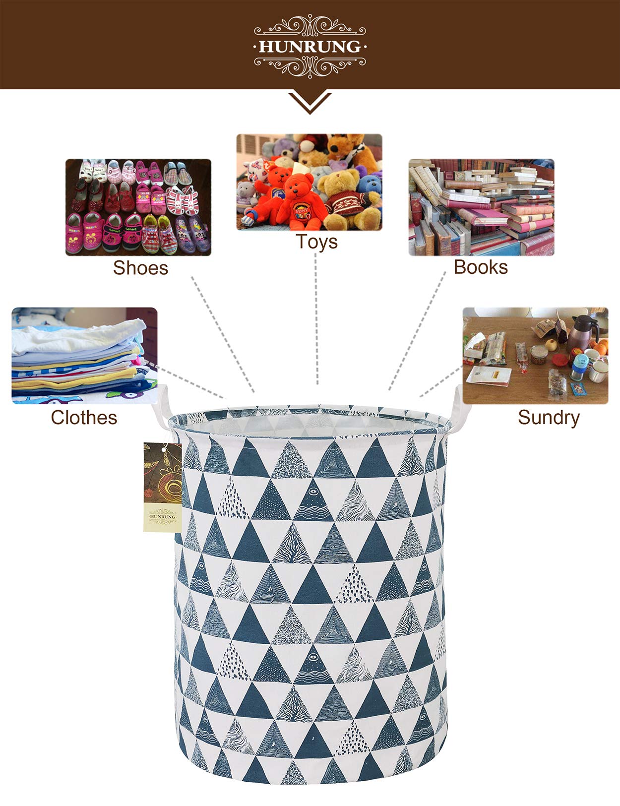HUNRUNG Laundry Hamper,Large Canvas Fabric Lightweight Storage Basket Toy Organizer Dirty Clothes Collapsible Waterproof for College Dorms(Round-Pine Dinosaur)