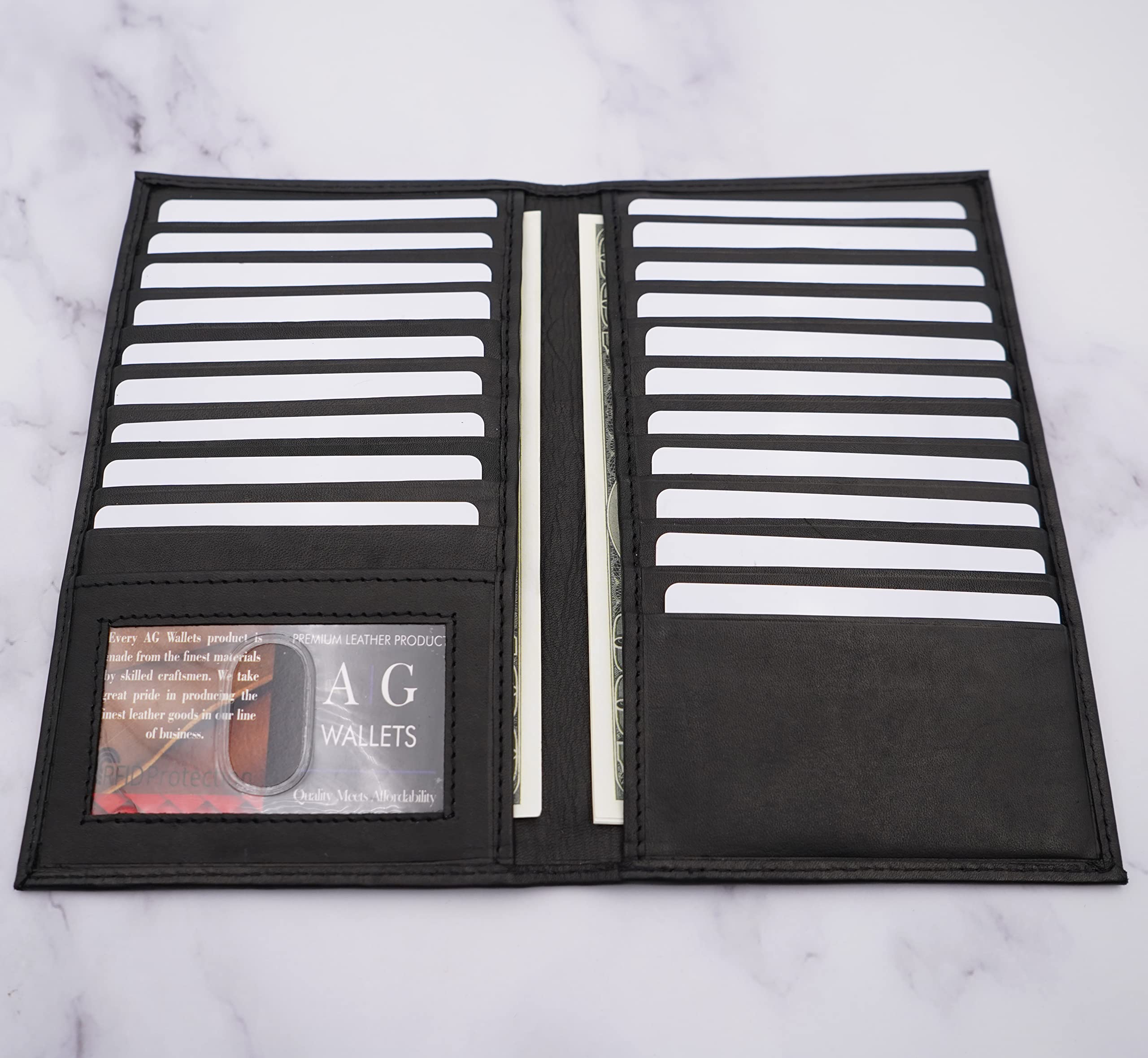 ag wallets Genuine Leather Mens Long ID 19 Credit Card Security Wallet Black (RFID_Black)