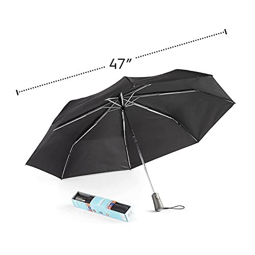 totes Portable Umbrella for Travel β Compact for Car, Backpack and Purse β Windproof, Strong, UV Sun Protection, Water-Repellant, Foldable On-the-Go Umbrella with One Touch Open/Close