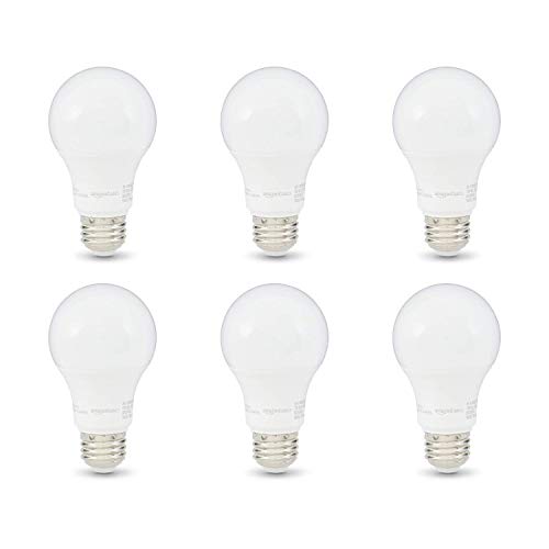 Amazon Basics A19 LED Light Bulb, 60 Watt Equivalent, Energy Efficient 12W, E26 Standard Base, Soft White 2700K, Dimmable, 10,000 Hour Lifetime , 6-Pack