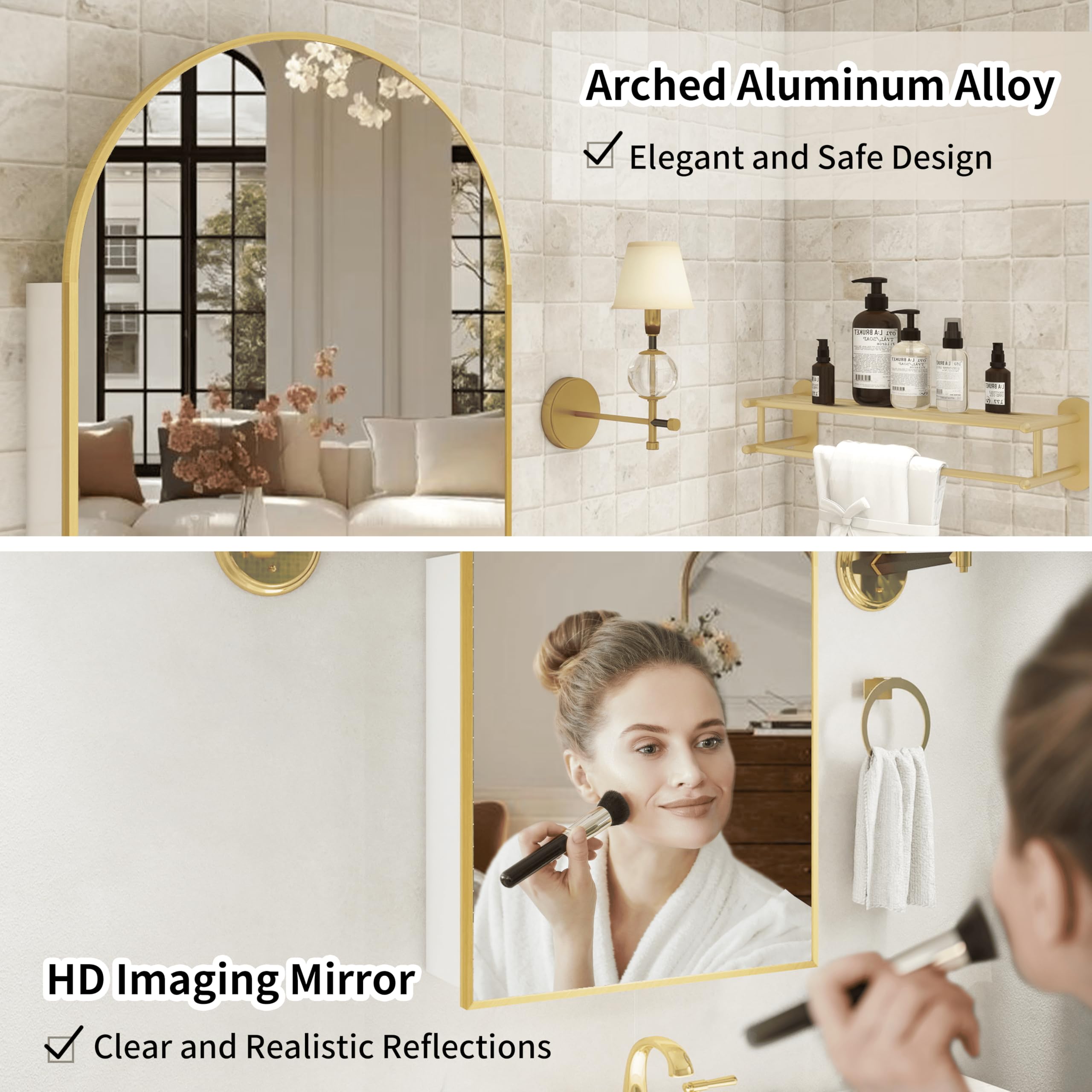 Black Medicine Cabinet with Mirror, Bathroom Arched Medicine Cabinet Wall Mounted, Modern Vanity Mirror with Storage, Mirrored Cabinet with Adjustable Shelves, Not Recessed, 24x36 Inch