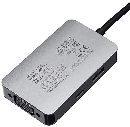 Amazon Basics USB-C 3.1 Adapter with VGA, USB 3.0 Port, USB-C ports and 100W Power Delivery, Gray