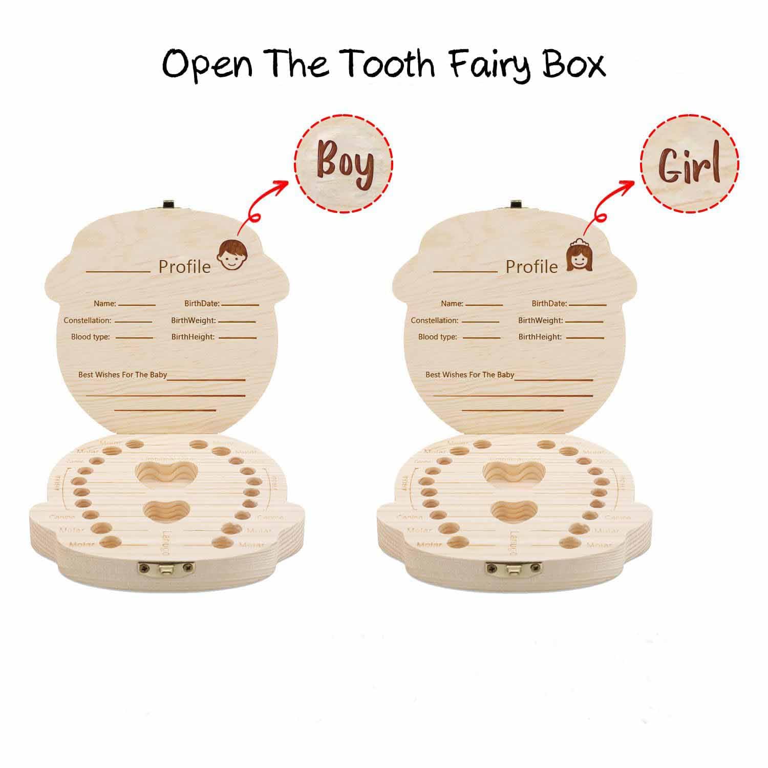 Artsadd Custom Tooth Box, Personality Name Wooden Tooth Fairy Storage Holder Container, Personalized Baby Boy Girl Keepsake Gift for Teeth Childhood Memory