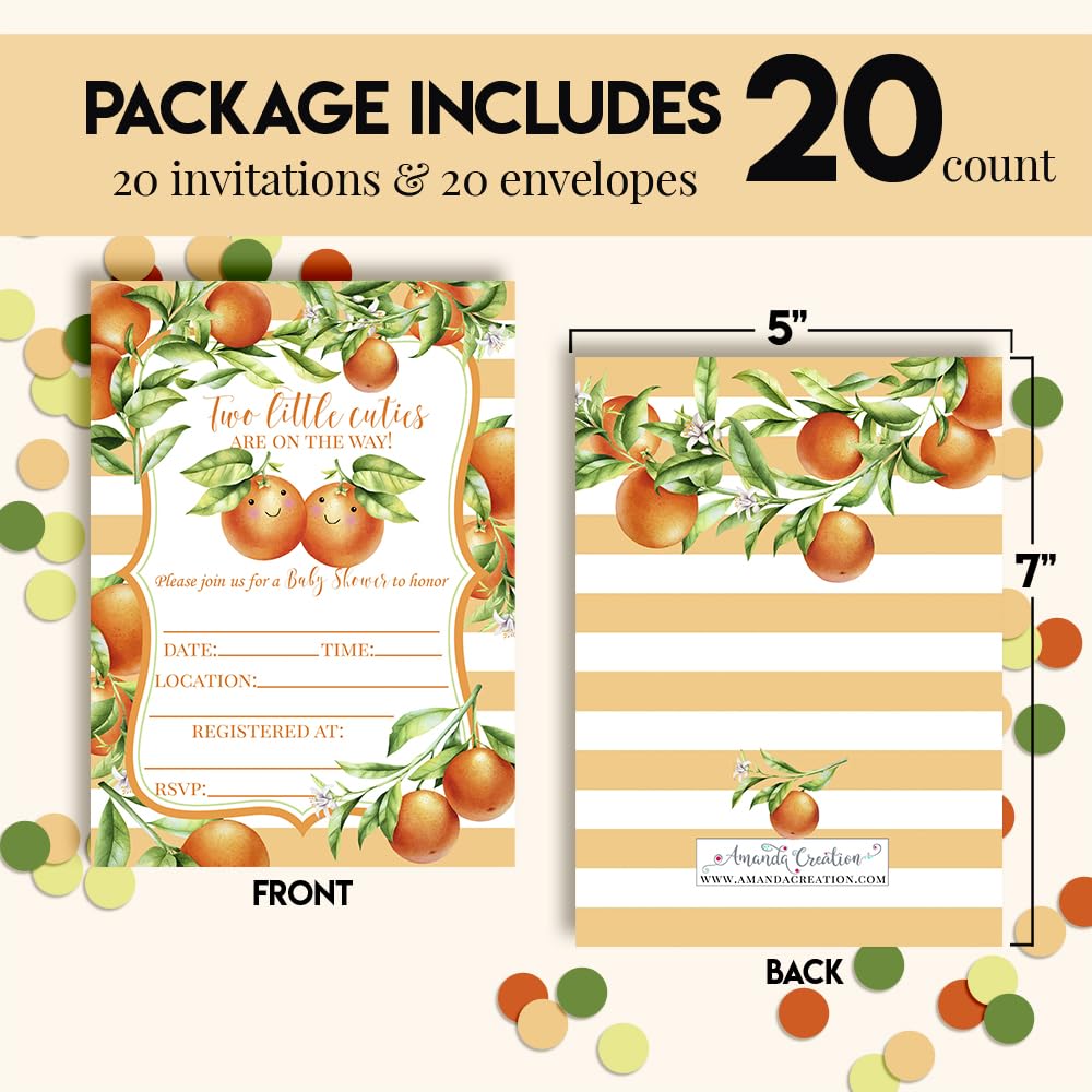 Amanda Creation Two Little Cuties Twin Baby Shower Invitations, 20 5x7 Fill-In Cards with Twenty White Envelopes