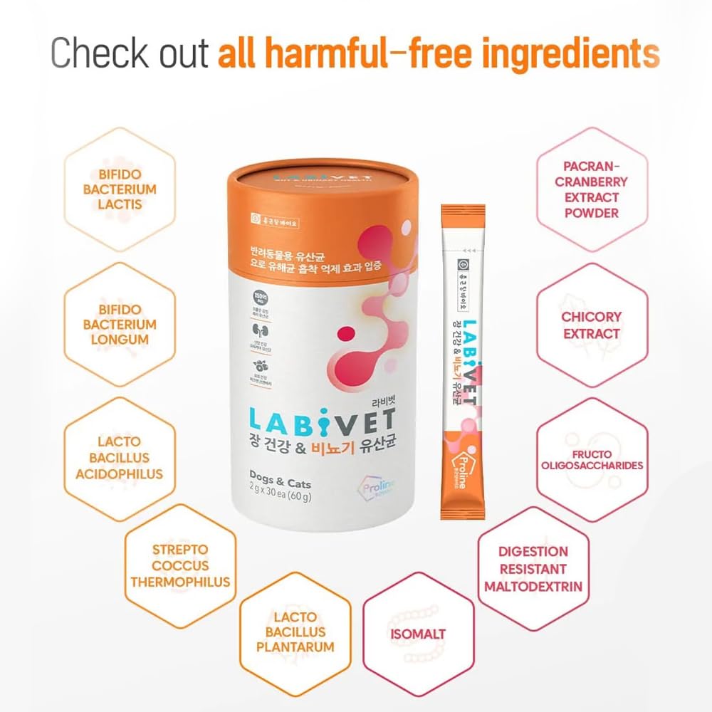 Labivet Probiotics for Dogs and Cats, Gut Health & Urinary Supplements Powder Probiotic Dog Supplement, 30 Count (Pack of 1)