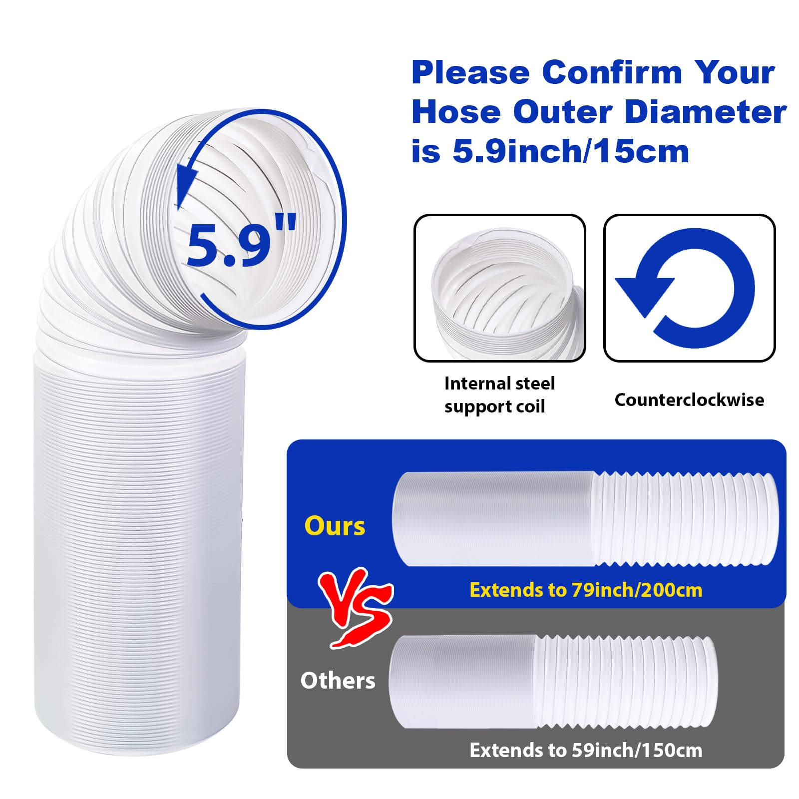 Estoder Portable AC Window Vent Kit with 5.9 Inch Exhaust Hose (78.7Inch Length), Adjustable Window Seal for Portable Air Conditioner, Universal 3x21.7β AC Seal Plate with Coupler for Sliding Windows