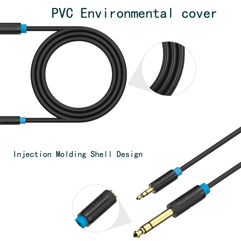 EVNSIX Audio Instrument Cable - 5FT 1/8" Male to 1/4" Male Aux Jack TRS Stereo Audio Cable for iPhone, iPod,Guitar Laptop Amplifier Microphone/24K 15U Gold Plated PVC Infection Molding Shell