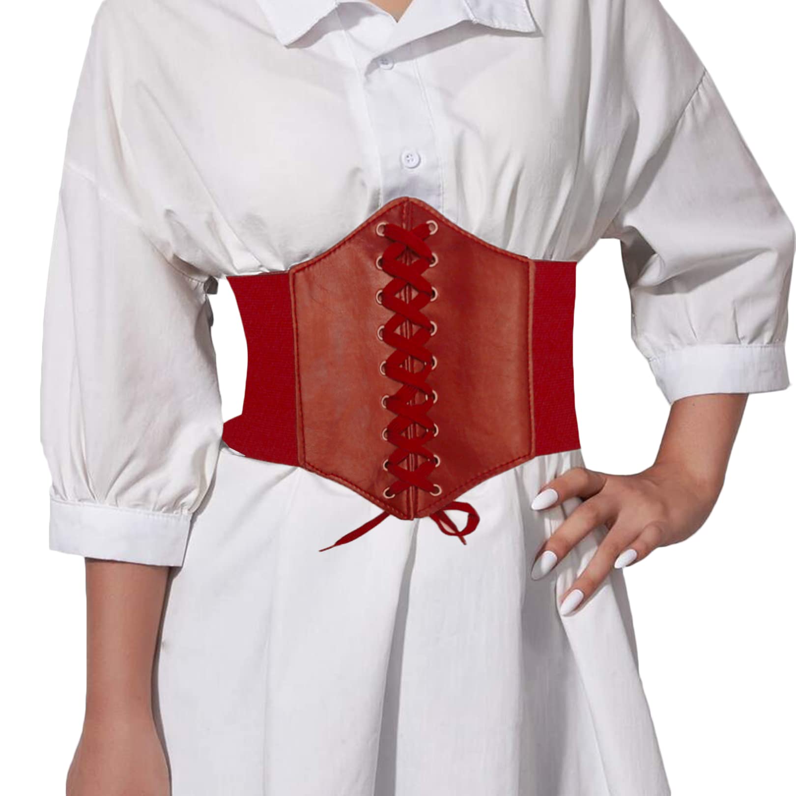 Avidlove Women Waspie Corset Belt Lace Up Waist Belt Leather Gothic Corset Belt Red M