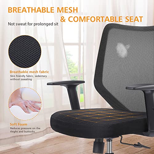 ETasker Ergonomic Office Chair Home: Mesh Desk Chair with Adjustable Arms - Mid Back Computer Chairs for Women Adults - Swivel Task Chair Comfortable for Home Office (Black)