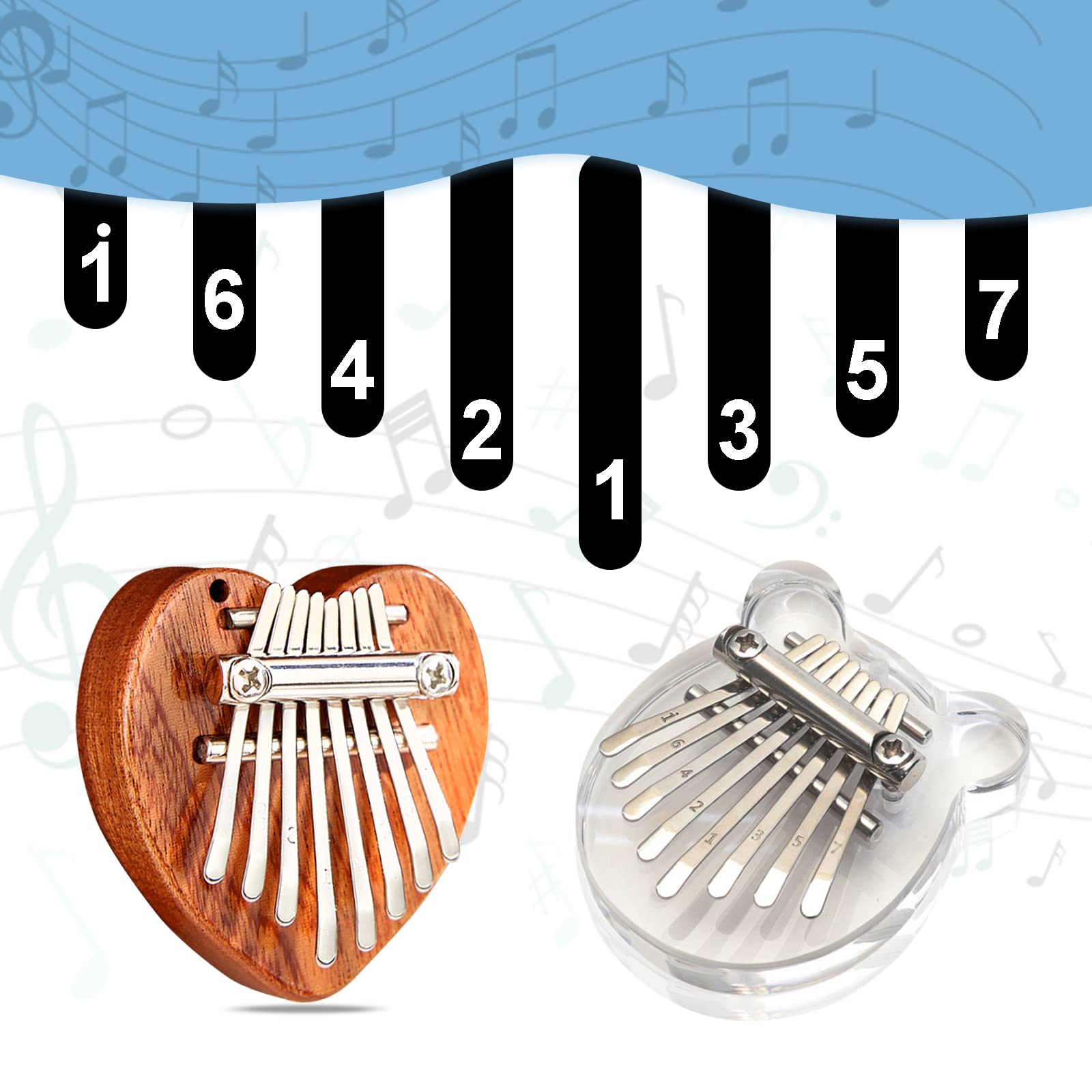 ANXVERS 8 Key Kalimba Thumb Piano,Mini Thumb Piano, Delicate Finger Piano, Heart-Shaped Finger Piano Decompression, Music Accessories, Pendant Gifts, Portable Mini Piano for Children and Beginners