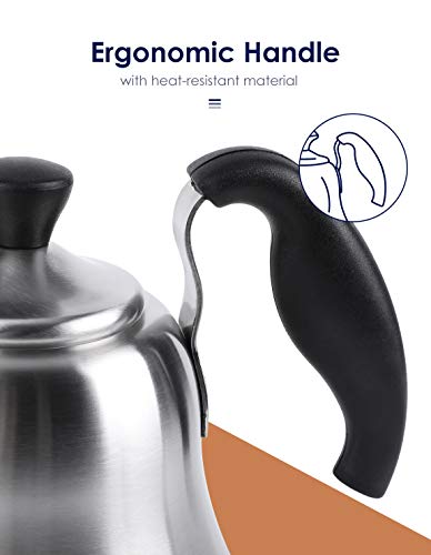 Chefbar Coffee Kettle for Stove Top Premium Gooseneck Kettle, Pour Over Coffee Kettle, Tea Pot Stovetop Teapot, Hot Water Heater for Camping, Home & Kitchen, Stainless Steel - Small 28oz, Brushed
