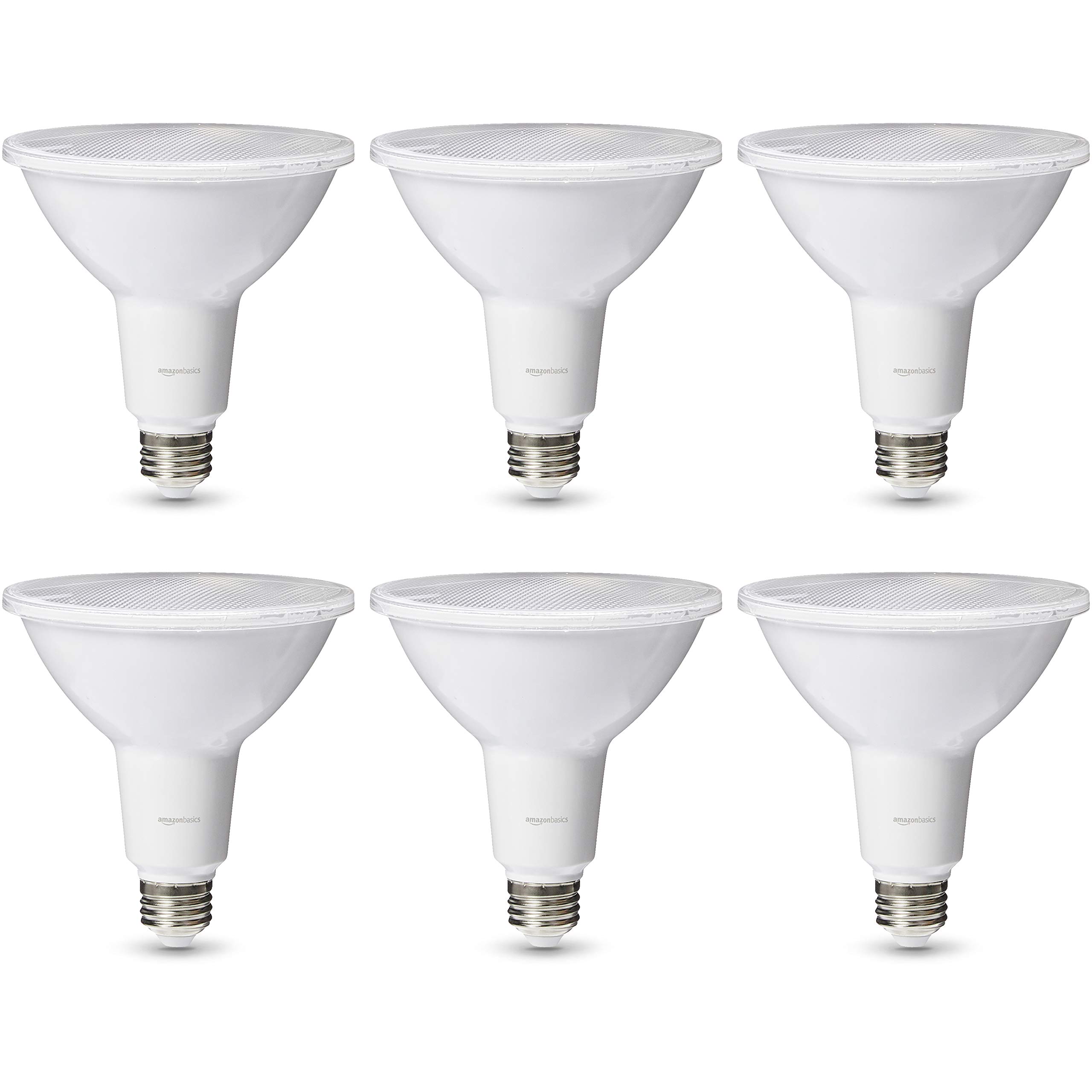 Amazon Basics Commercial Grade 25,000 Hour LED Light Bulb | 120-Watt Equivalent, PAR38, 3000K White, Dimmable, 6-Pack