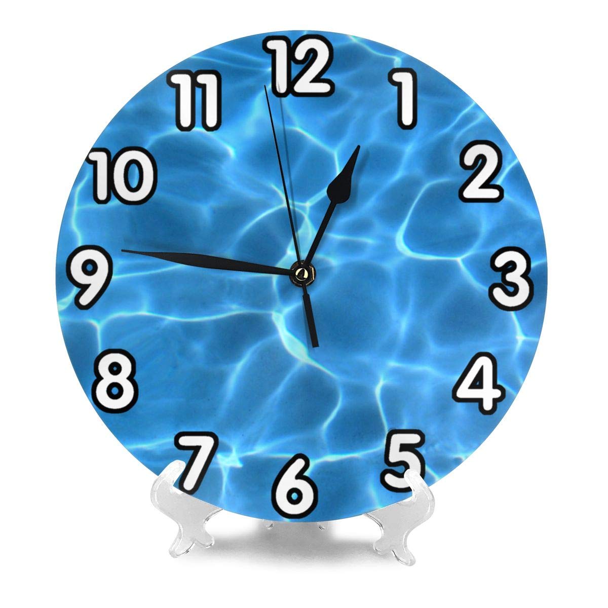 ALKYLA Aqua Blue Swimming Pool Individuality Modern Wall Clock, Silent Non-Ticking Quartz Decorative Battery Operated Wall Clock for Living Room Home Office 10in