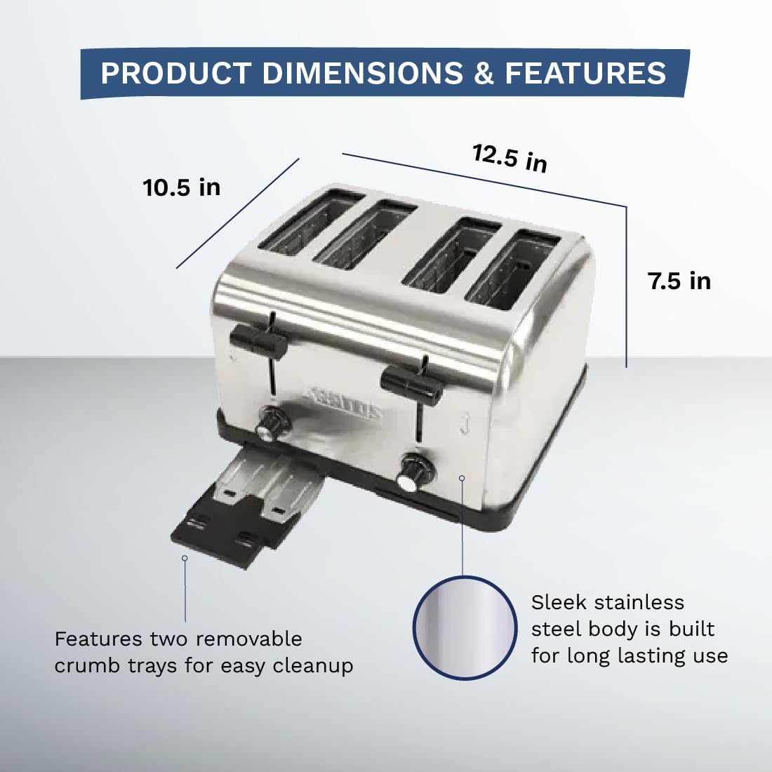 Kratos 29M-011 Four-Slice Commercial Electric Pop-Up Toaster with Wide 1.5" Slots, Stainless Steel Toaster, 120V, 1800 Watts