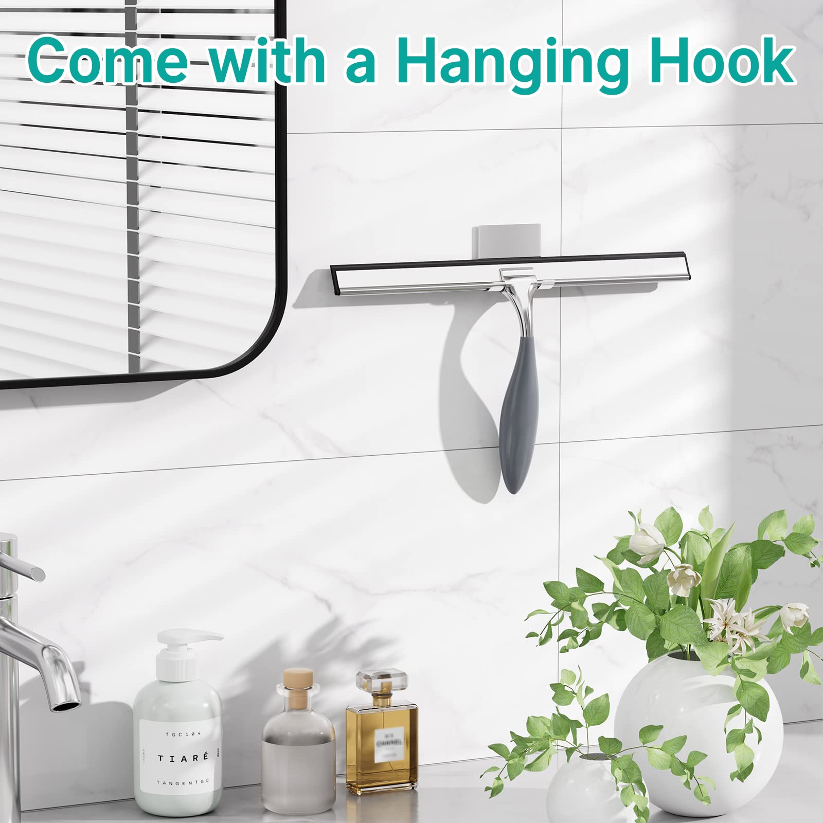 AmazerBath Shower Squeegee, Squeegee for Shower Glass Door, All-Purpose Squeegee for Shower Doors, Tiles Mirror, Car Window- Stainless Steel, Non-Slip Handle, Long Blade, 10 Inches