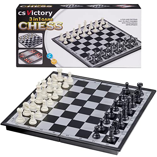 CSVICTORY Classic Chess Set 11.8" x 11.8"- Magnetic Chess Pieces with Folding Magnetic Chess Board, Staunton Chess Pieces & Storage Box, Magnetic Chess Set, 3-in-1 Board Game Set