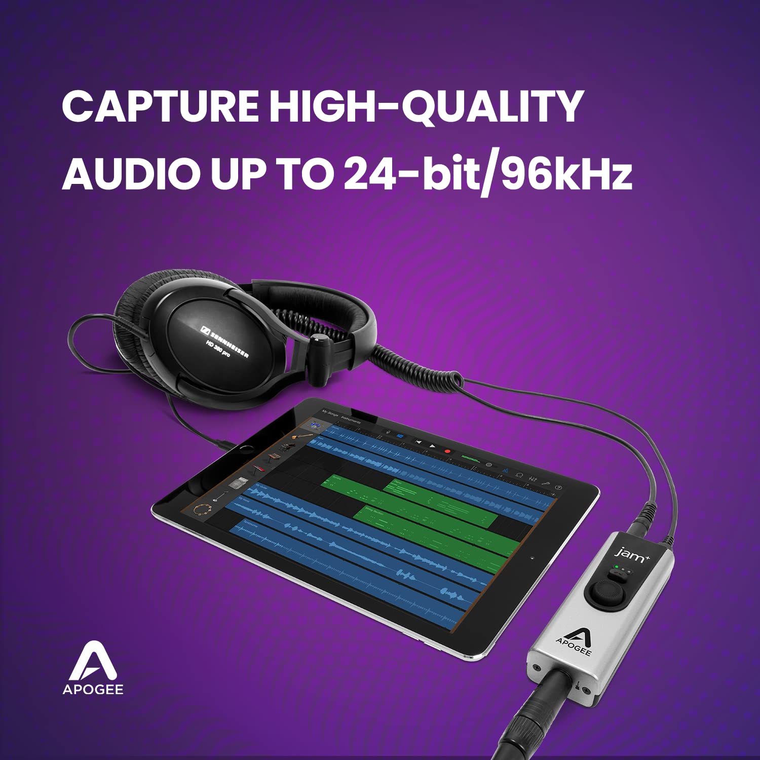 Apogee Jam Plus - Portable USB Audio Interface for Guitars, Bass, Keyboards and Instruments, Works with iOS, MAC OS and Windows PC, Made in USA