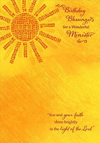 Designer Greetings Orange Sun with Block Pattern Birthday Card for Minister