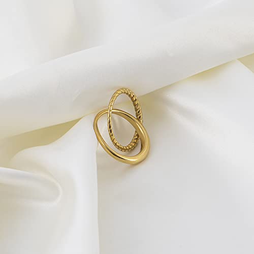 Aruiliya Double Interlocked Rolling Ring, 14K Gold Plated Plain Textured Thin & Twisted Stacking Band Ring, Simple Delicate Minimalist Stackable Rings Jewelry for Women Girls