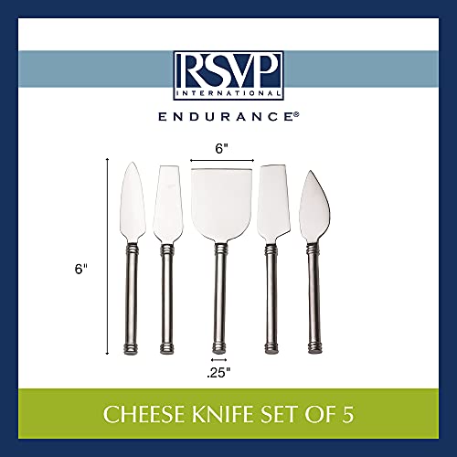RSVP International Endurance® Stainless Steel Cheese Knives, Set of 5 | Five Different Blades | Cut & Serve Cheeses in Style | Great for Parties, Events, or Home Use | Dishwasher Safe