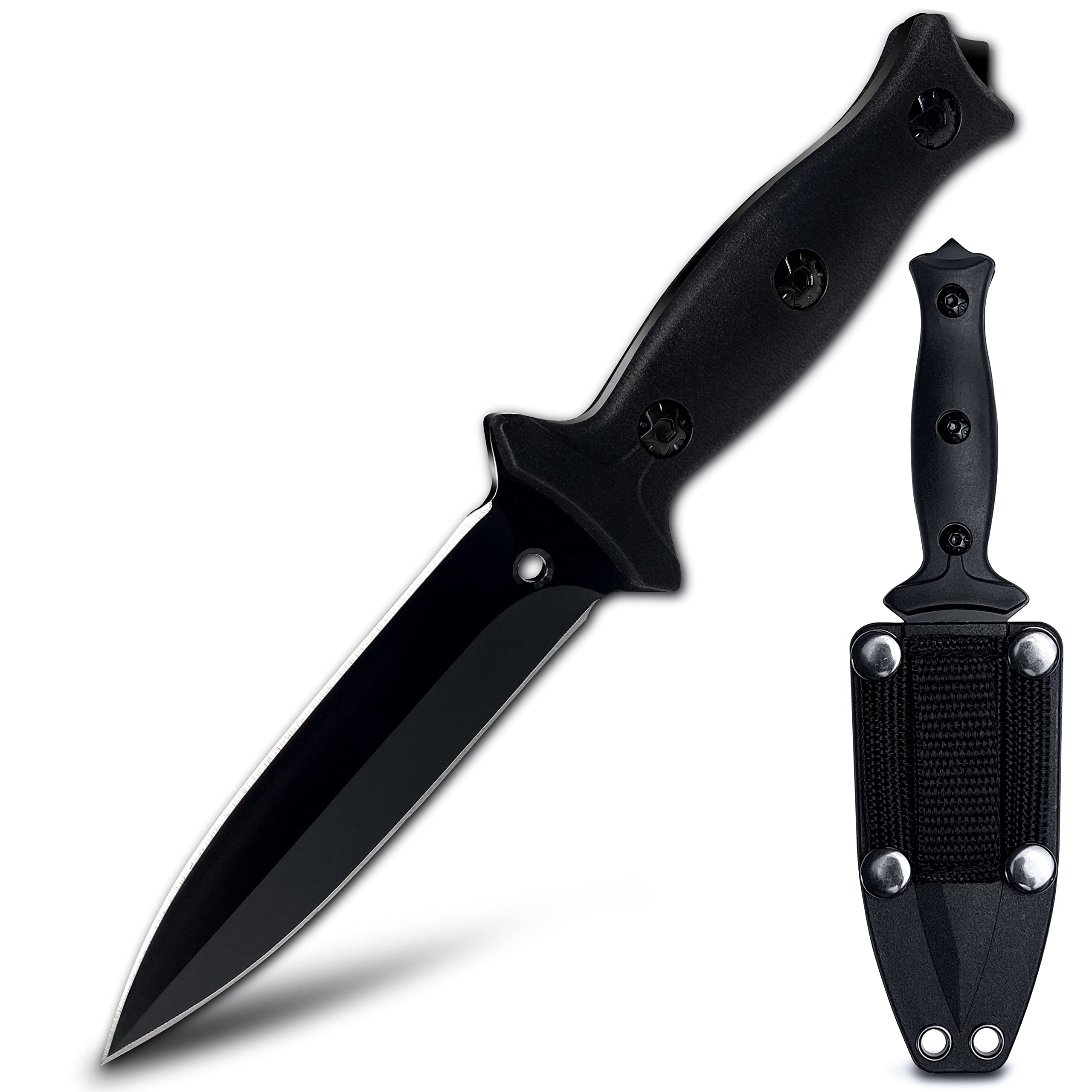 AULAKNIV Double Edge Fixed Blade Full Tang Tactical Knife with Sheath, Glass Breaker, Dual Edge Camping Survival Hunting Knives for Men