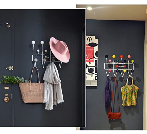 SHISEDECO Classic Hang it All Coat Rack, Mid Century Modern Wall Mounted Coat Hooks with Painted Solid Wooden Balls(Multi Colors Available) (White)