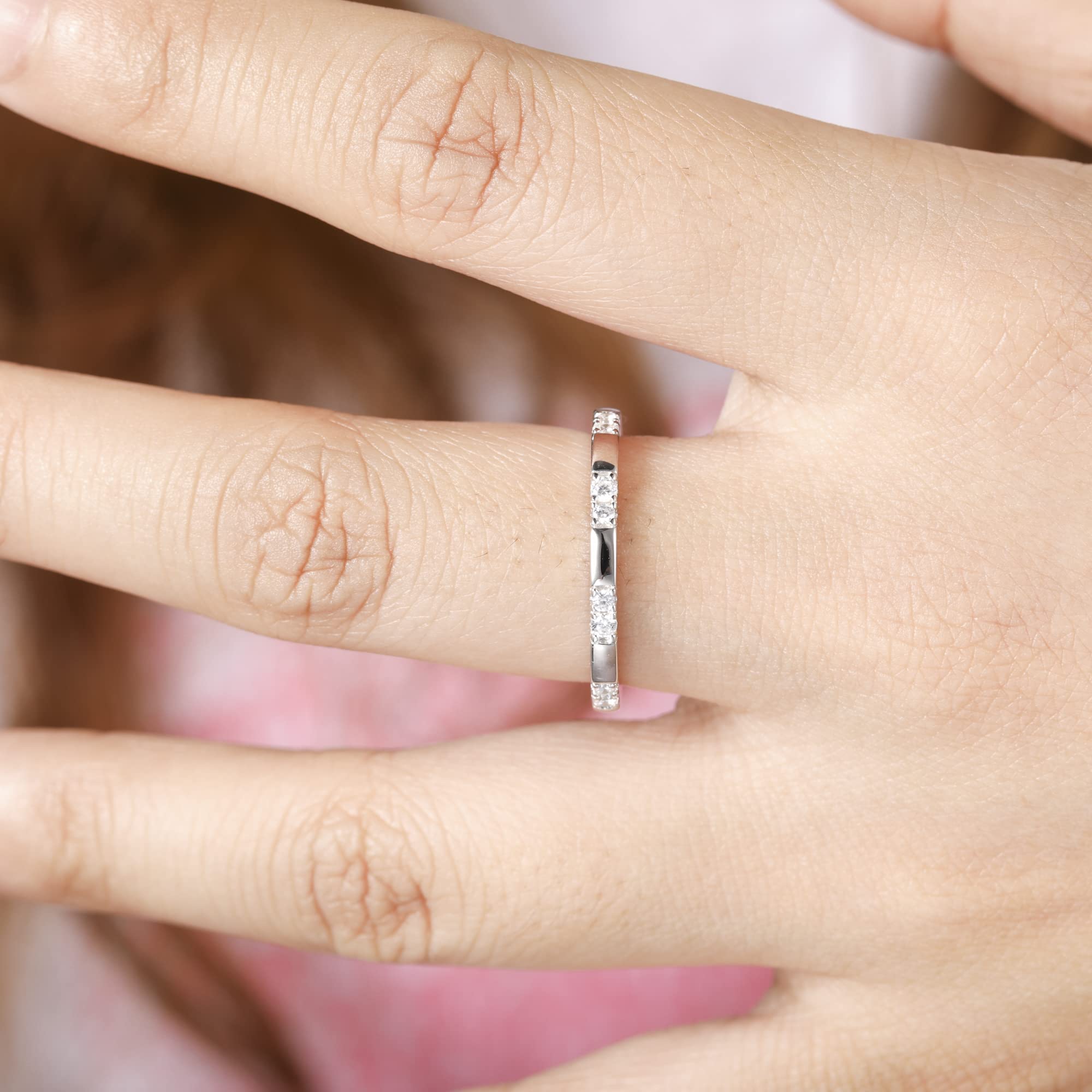 Arvaleff 925 Sterling Silver Rings for Women Wedding Band Cubic Zirconia Engagement Eternity Ring Thin Stackable Comfort Fit Size 11