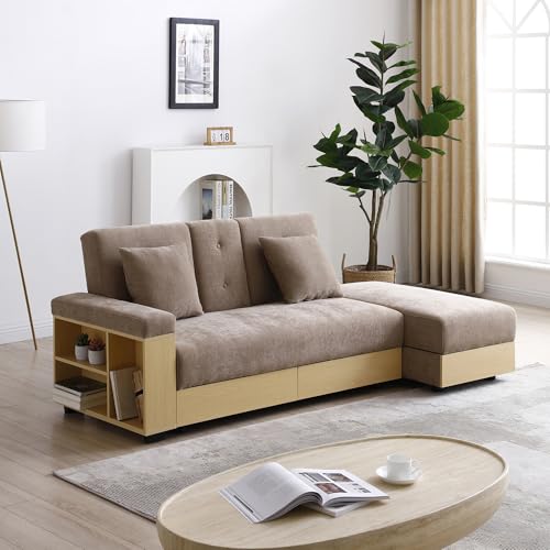 Ball & Cast 84.65" Sectional Sleeper Sofa Couch,Convertible Double Folding Couch Bed with Storage Ottoman and Arm,Reversible Loveseat W/Box & Drawer for Living Room,Apartment,Grey