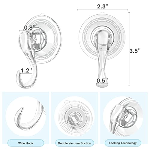 VIS'V Suction Cup Hooks, Small Clear Heavy Duty Vacuum Suction Hooks with Wipes Removable Window Glass Door Suction Hangers Reusable Suction Cup Holders for Kitchen Bathroom Shower Wreath - 6 Pcs
