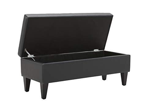 Amazon Brand – Rivet Rectangular Channel-Faux Leather Tufted Velvet Storage Ottoman with Soft-Close Hinge, 45.3"W, Black