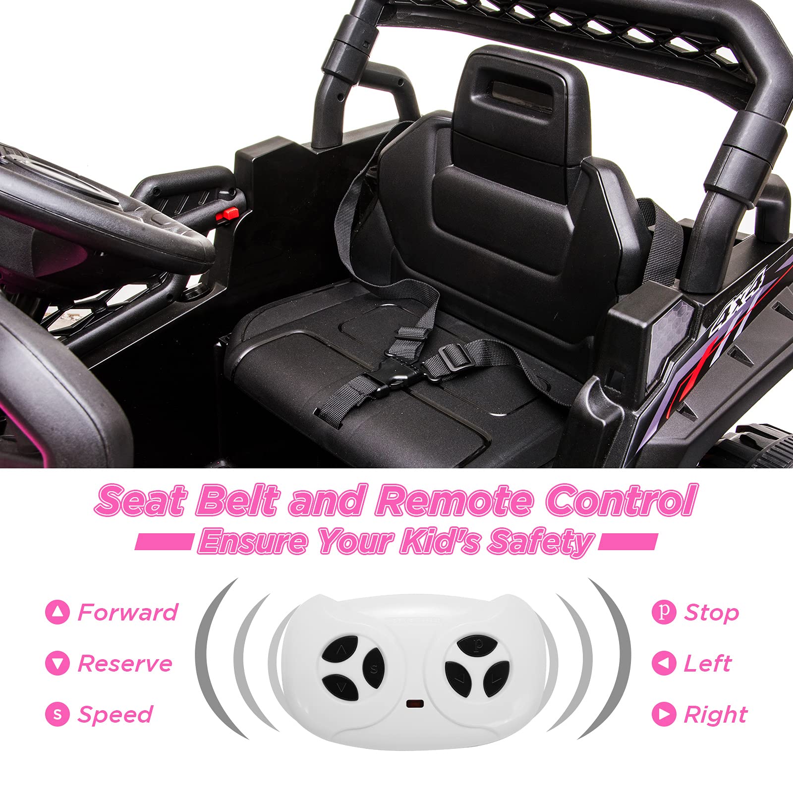 Nasitip 12V Kids Ride On Car Truck w/Parent Remote Control, Spring Suspension, LED Lights, AUX Port, Music (Rose, no Tent)
