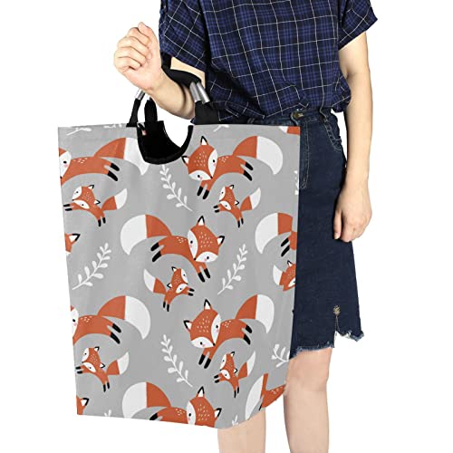 Kigai Fox Laundry Basket Collapsible Large Clothes Hamper Nursery Storage Bin with Handle for Bedroom, Bathroom, Dorm, Kids Room