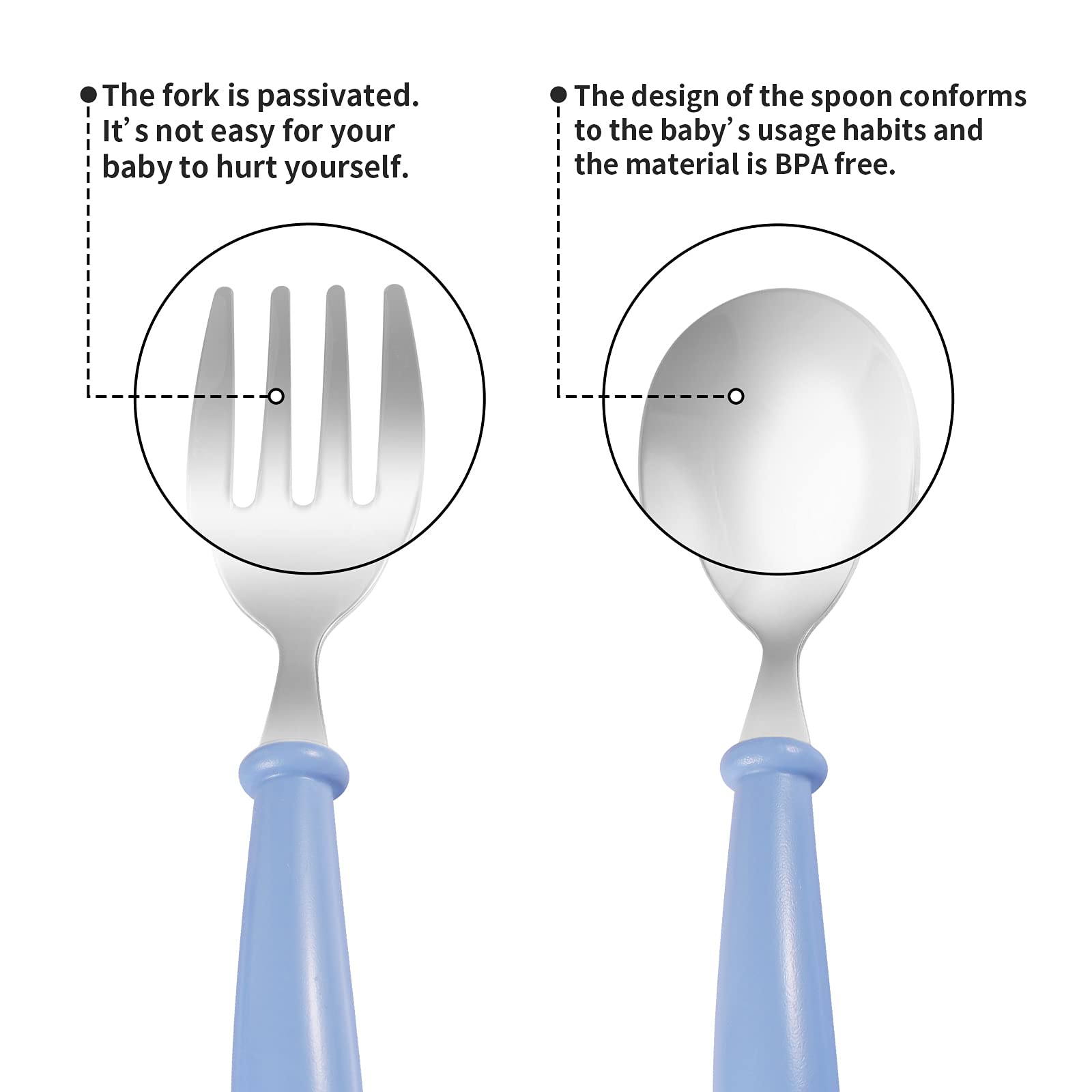 Kirecoo 4 Pieces Toddler Utensils Stainless Steel Baby Forks and Spoons Silverware Set Kids Silverware Children's Flatware Kids Cutlery Set with Travel Carrying Cases for Lunch Box (Blue&Pink)