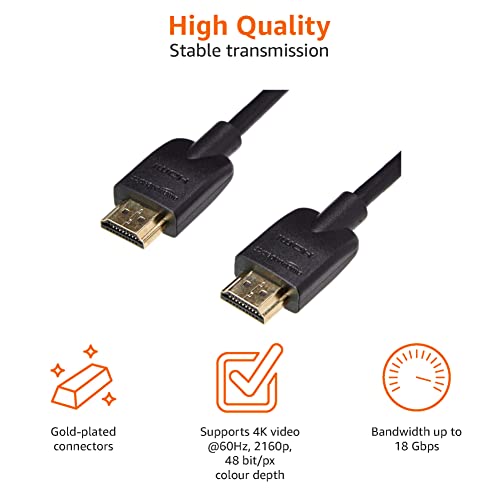 Amazon Basics Flexible and Durable Premium HDMI Cable (18Gpbs, 4K/60Hz) - 10 Feet, Black