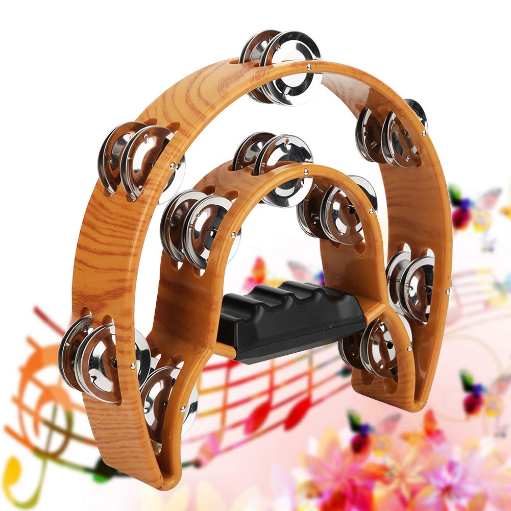 Eujgoov Tambourine Double Row Tambourine Half Moon Tambourine Double Row Metal Bell ABS Handle Compact Handbell with Ergonomic Grip Percussion Instrument