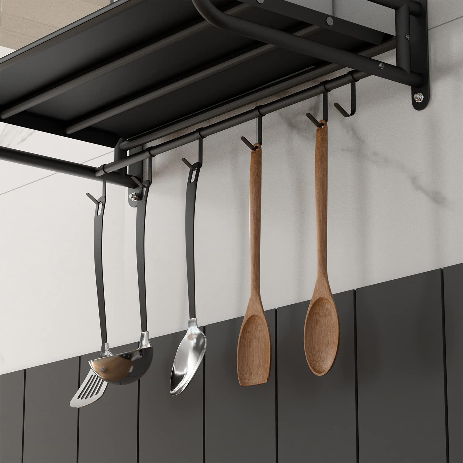 lanliebao 22 Inch Stainless Steel Wall Shelf Metal Shelving Heavy Duty Commercial or Household Grade Wall Mount Microwave Oven Shelf with Fixing Kit(Width 22 in Black)
