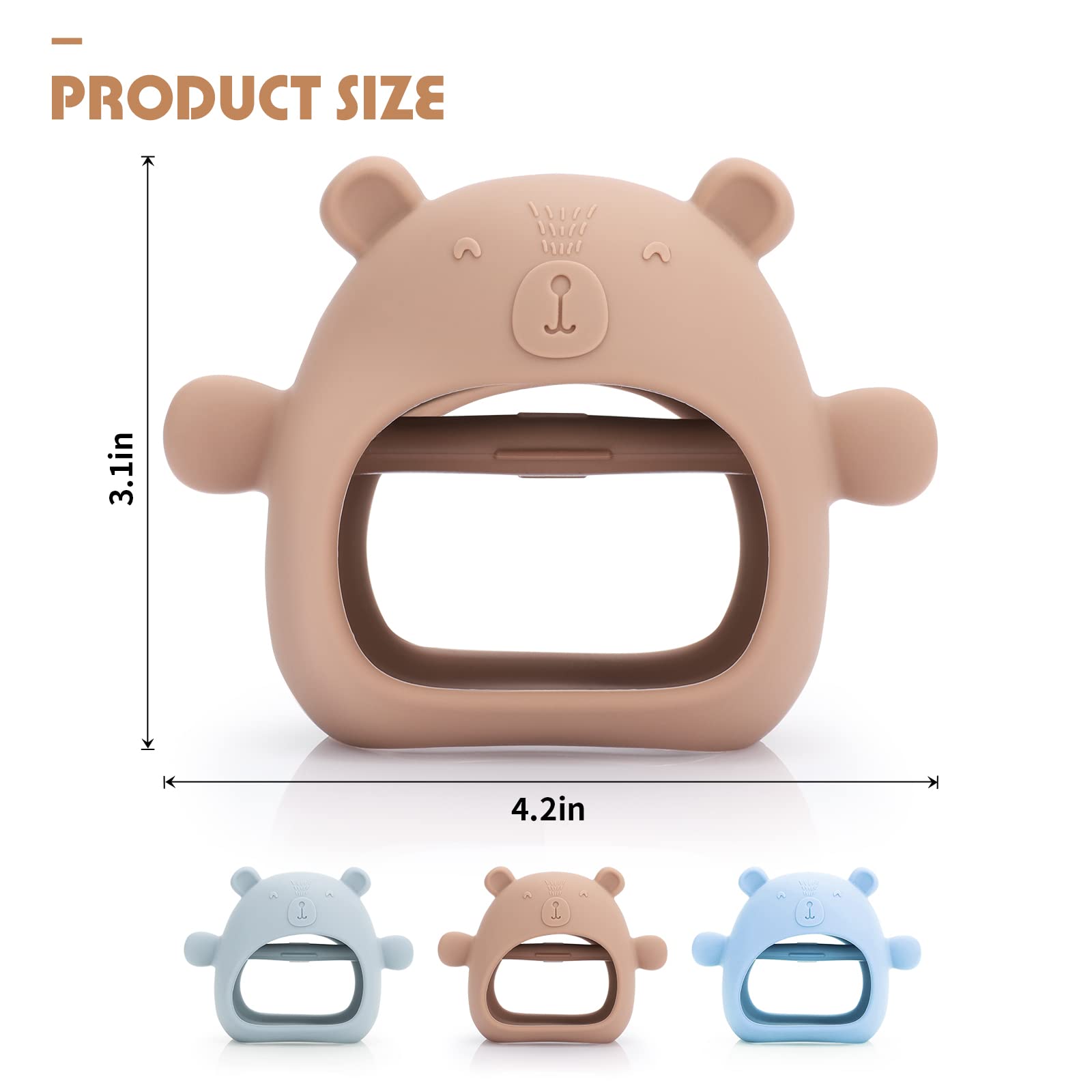 Baby Teether Toy for Infants 3+ Months, Bear BPA Free Anti-Drop Silicone Mitten Teething Toy for Soothing Pain Relief, Silicone Mitten Teether for Sucking Needs (Blue,Brown,Green)