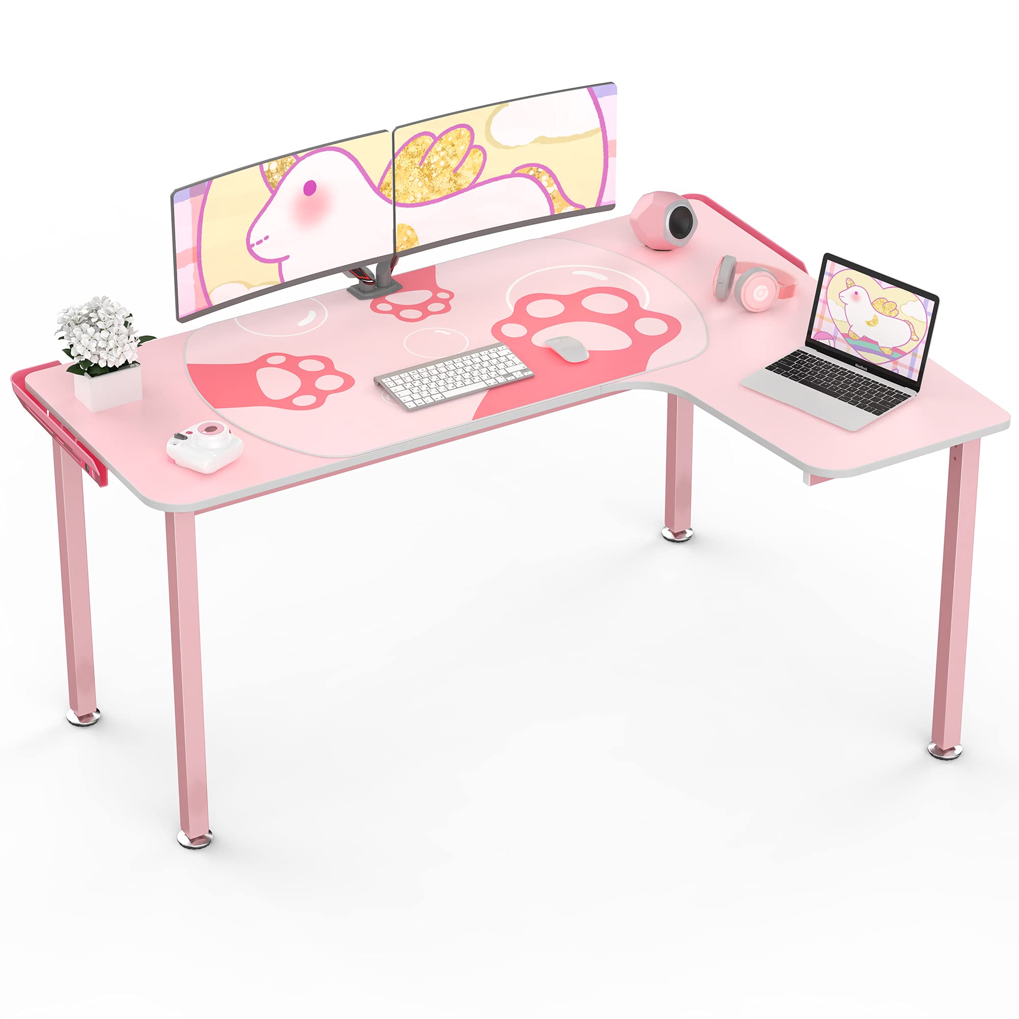 Eureka Ergonomic 61 inch L Shaped Desk, Pink Computer Gaming Desk Office Corner Desk for Home Office Study Writing Table with Mouse Pad, Easy Assembly (Right Side)