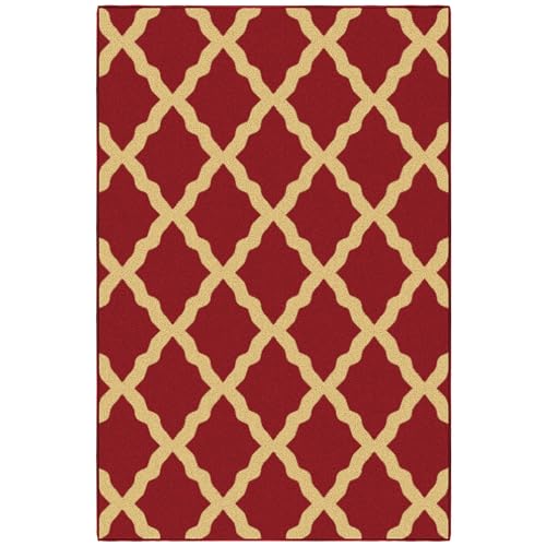 Machine Washable Trellis Design Non-Slip Rubberback 3x5 Traditional Area Rug for Living Room, Bedroom, Kitchen, 3'3 x 4'11", Red