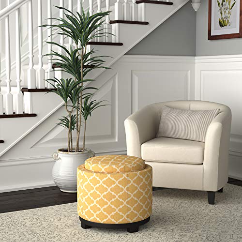 Amazon Brand – Ravenna Home Morrocan Storage Ottoman with Tray - 19 Inch, Yellow and Cream