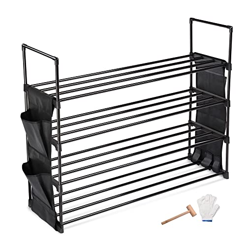 Yescom 4 Tier Shoe Rack Shelf Metal Shoe Tower 16 Pairs Shoe Storage Organizer Unit Entryway Closet Dorm Shelf Stackable Cabinet,35 7/16" L x 11 5/8" W x 29 1/2" H