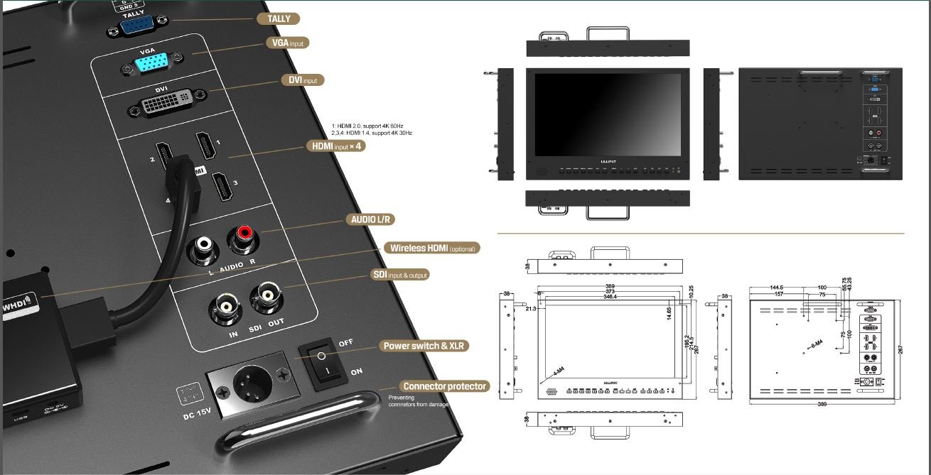 LILLIPUT BM150-4K 15.6" 4K 3840×2160 Ultra-HD resolution, 1000:1 Contrast Ratio, 25ms Response Time with Carry-on Metal case 3G-SDI, HDMI, VGA, AV input by VIVITEQ