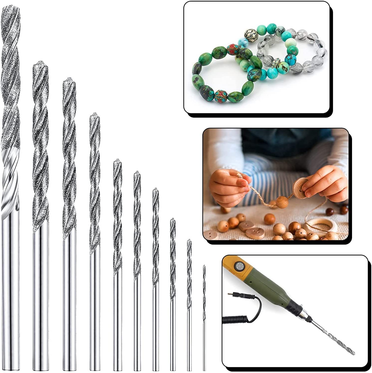 Bettomshin 10Pcs Diamond Drill Bit, 1mm Diamond Twist Drill Bit Set for Drilling Stone Jewelry Sea Glass Beach Shells Gemstones