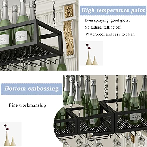 DASHADAO Hanging Wine Glass Rack-Black Wine Rack Home Wine Bottle Racks Ceiling Wall-Mounted Storage Shelf with Hanging Stemware Champagne Glasses Holder Metal Bar Unit Floating Shelves HOM