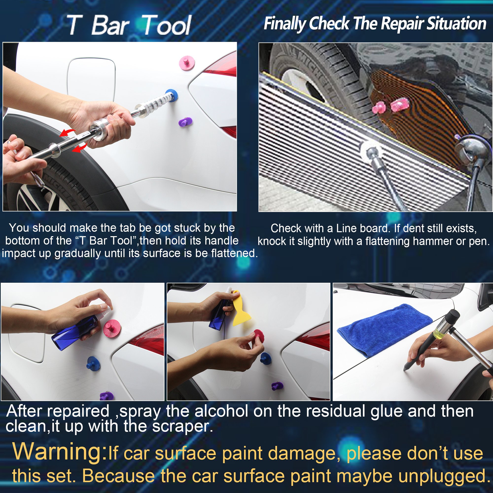 Anyyion 98pcs Paintless Dent Repair Kits,Car Body Dent Repair Tools Hail dent Removal Kit for Car Hail Damage Dent & Ding Remover(Full Set Starter Set Kits)