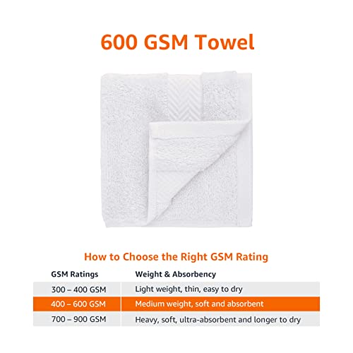 Amazon Basics Egyptian Cotton Washcloths, Pack of 6, Pristine Snow, 12" L x 12" W
