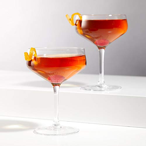 Viski Raye Angled Stemmed Crystal Coupe Cocktail glassess, Champagne Coupe Glasses, Drinkware Set, Espresso Martini glasses set of 4, 7oz